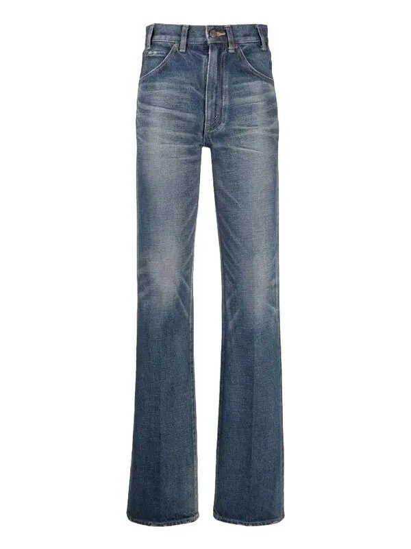 Celine Flared Jeans In Dark Union Wash Denim Twill - Blue