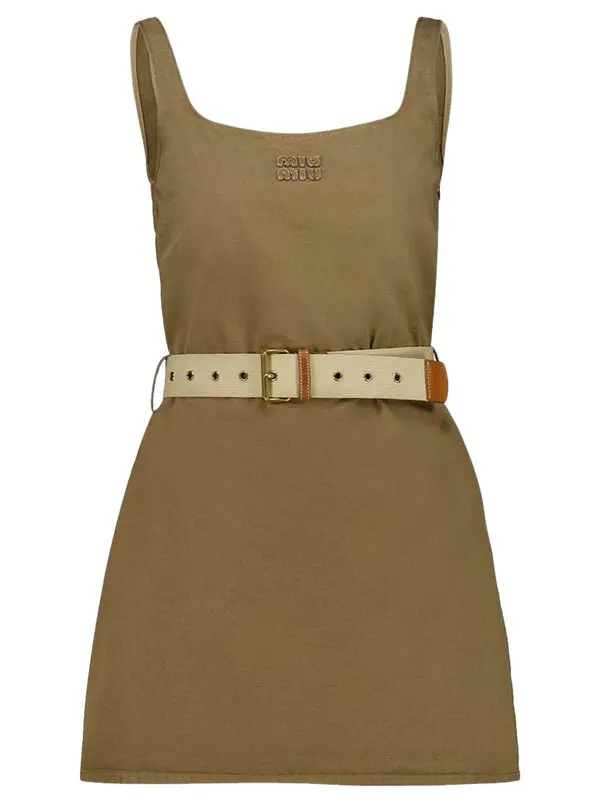Miu Miu Gabardine Mini Dress With Belt - Khaki