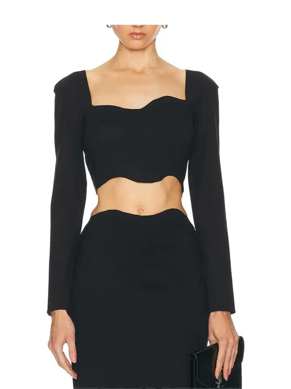 Staud Corde Long-sleeved Cropped Top - Black