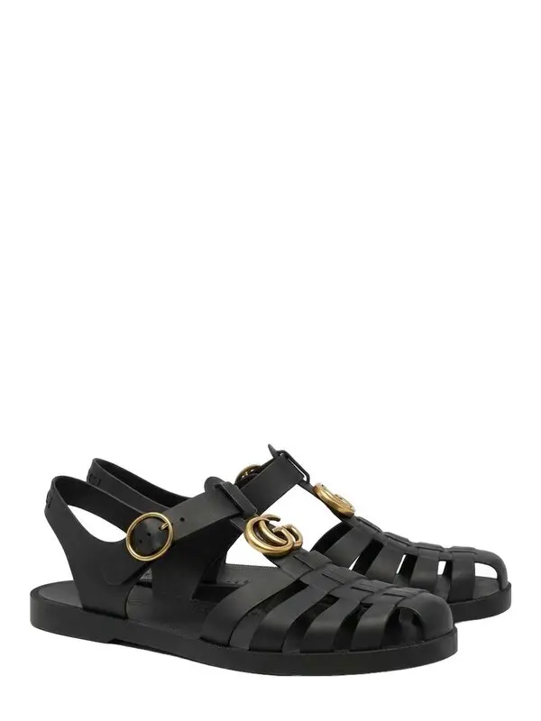 Gucci Rubber Strap Sandals With Double G Hardware - Black