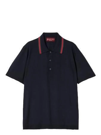 Gucci Web Detailed Knit Polo Shirt - Deep Blue