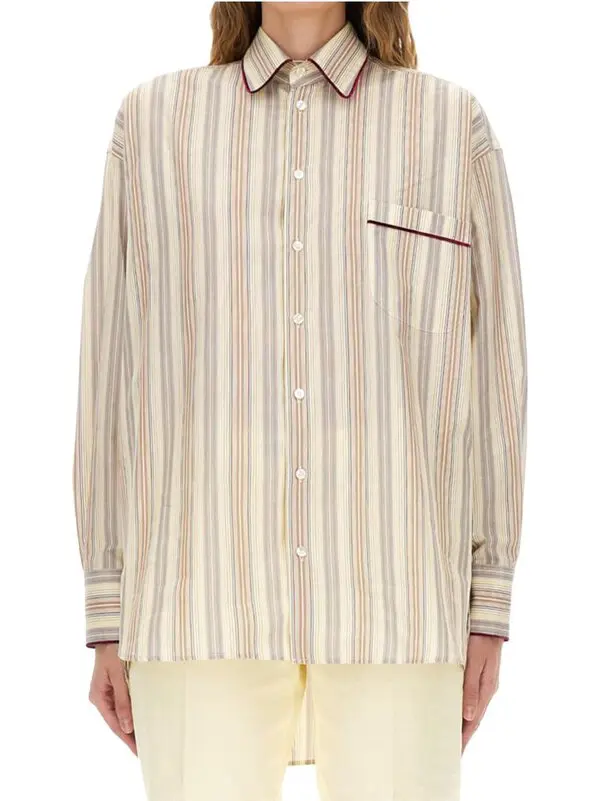 Etro Striped Shirt With Velvet Trim - Nude