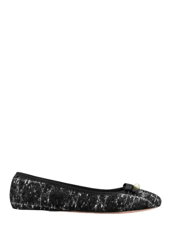 Dior Ballet Flats With Bow And Pearl Embellishment - Black/white
