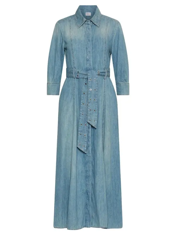 Marella Long Fluid Denim Shirt Dress With Belt - Blue Jeans