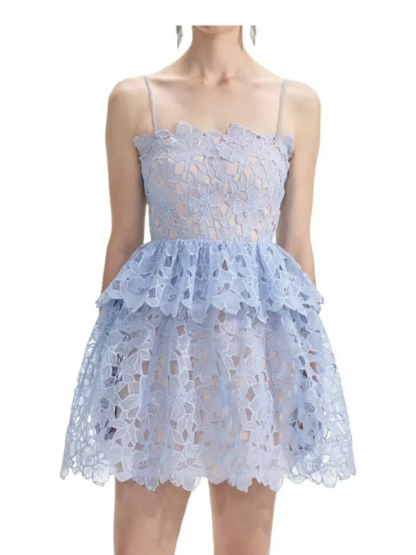 SELF-PORTRAIT Corded Lace Sheer Minidress - Blue