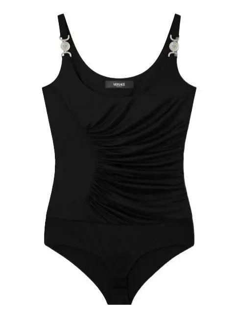 Versace Stretch Crêpe Jersey Draped Bodysuit - Black