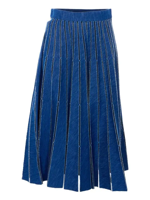 TWINSET Pleated Midi Skirt With Openwork Details - Blue