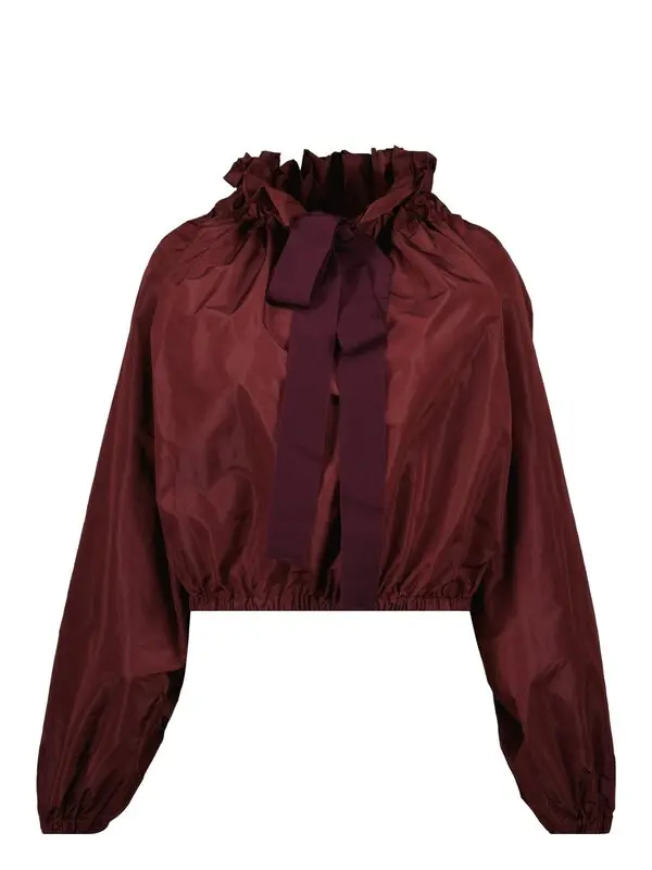 PATOU Ruffled Drawstring Blouse With Grosgrain Ties - Brown