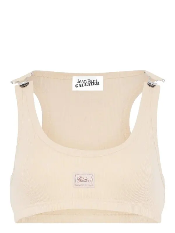 JEAN PAUL GAULTIER Ribbed Sleeveless Vest With Engraved Buckles - Beige