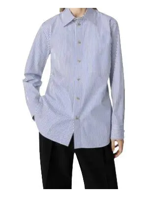 Bottega Veneta Striped Cotton Poplin Shirt With Knot Detail - White/navy Blue