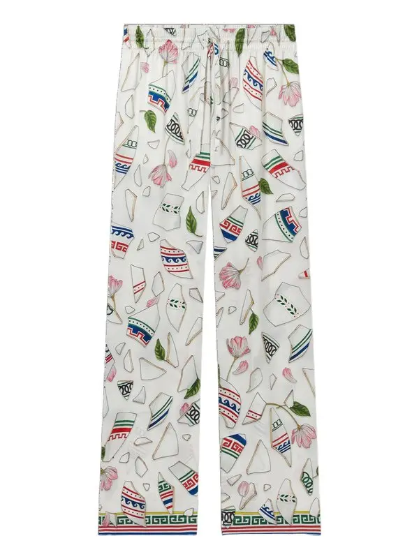 Casablanca Le Vase Brisé" Printed Silk Trousers - White