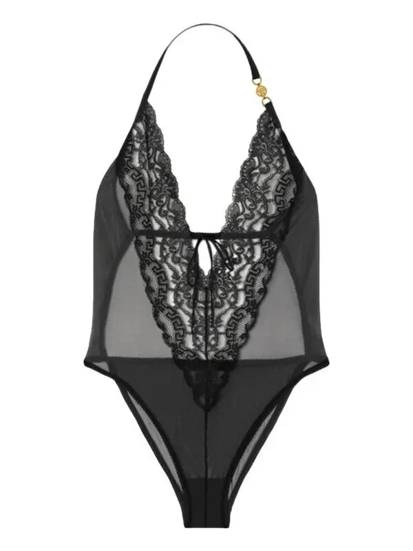 Versace Embroidered Lace-trim Bodysuit - Black