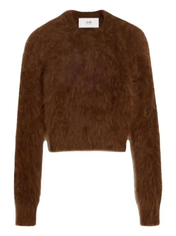 Ami Brushed Knit Round Neck Sweater - Camel