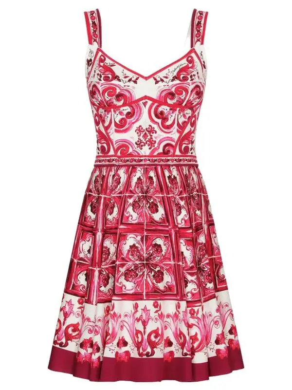 Dolce & Gabbana Majolica-printed Charmeuse Bustier Dress - Pink