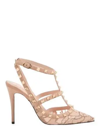 Valentino Garavani Rockstud Lace Pointed Toe Pumps - Nude