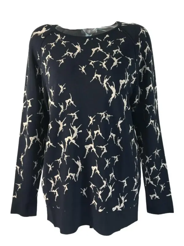 Max Mara Geometric Print Pullover With Rib Trim - Black