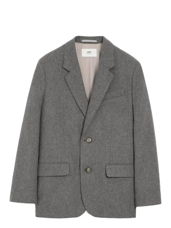 Ami Single Breasted Jacket With Notched Lapel - Grey