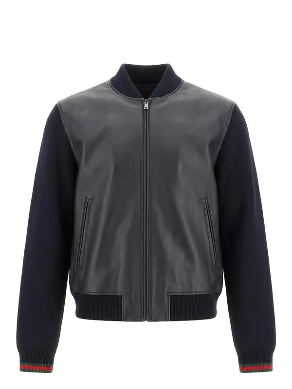 Gucci Logo Embroidered Zip-up Jacket - Navy Blue