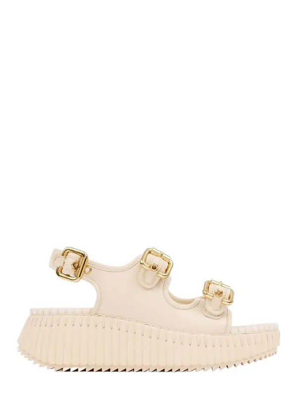 Chloé Nama Wedge Sandals With Adjustable Buckle - Eggshell
