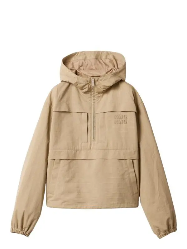 Miu Miu Ripstop Blouson Anorak Jacket With Drawstring Hood - Rope Ash