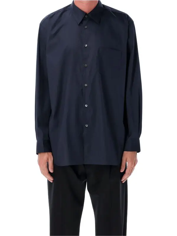 Comme Des Garçons Curved Hem Buttoned Shirt - Navy