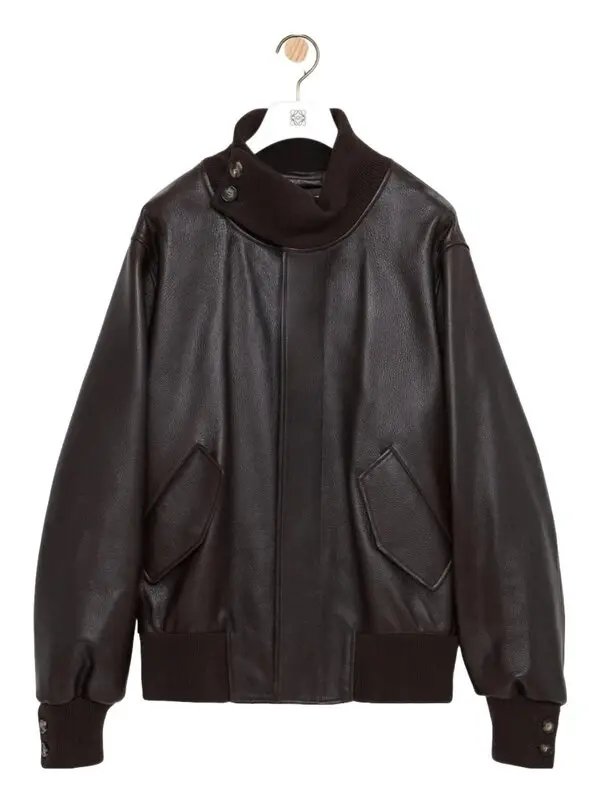 Loewe High-neck Grained Nappa Lambskin Leather Jacket - Dark Brown