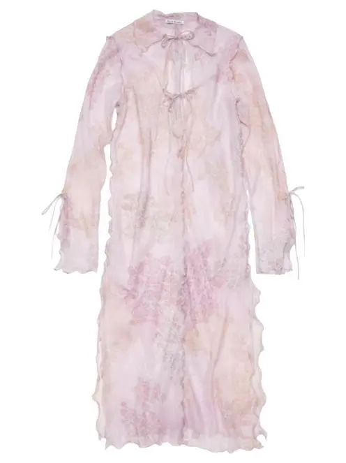 Acne Studios Chiffon Seasonal-print Maxi Dress With Lace Trim - Pink
