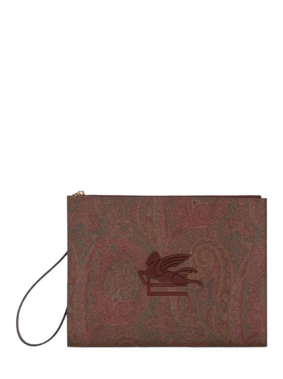 Etro Logo Embroidered Paisley Printed Zipped Pouch - Red