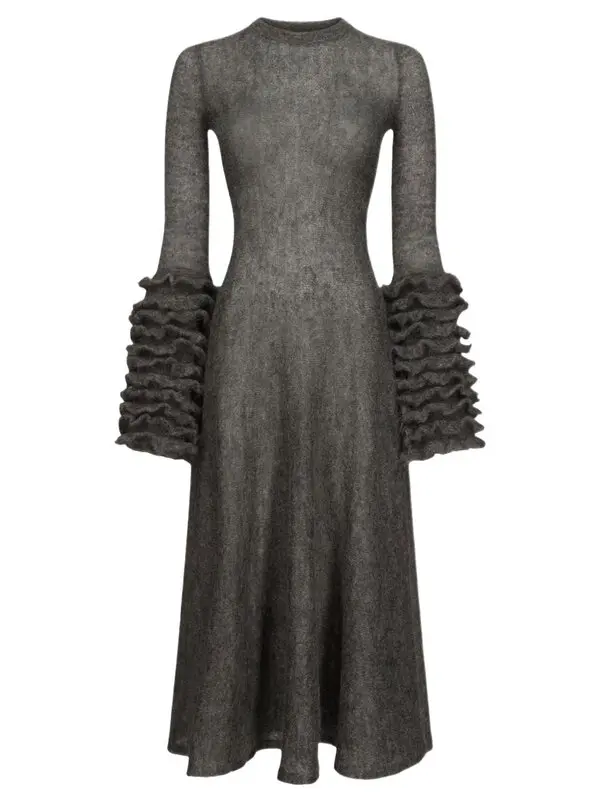Alaïa Frilled Mohair Knit Midi Dress - Grey