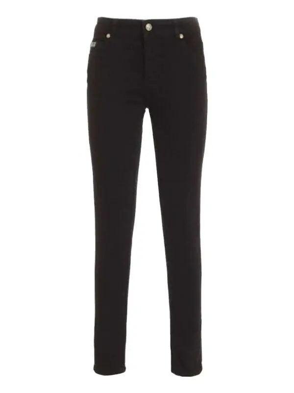 Versace Logo Embellished Denim Pants - Black