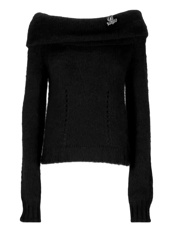 Blumarine Off-shoulder Knitted Cropped Top - Black