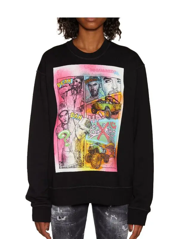 Dsquared2 Graphic Print Crewneck Sweater - Black