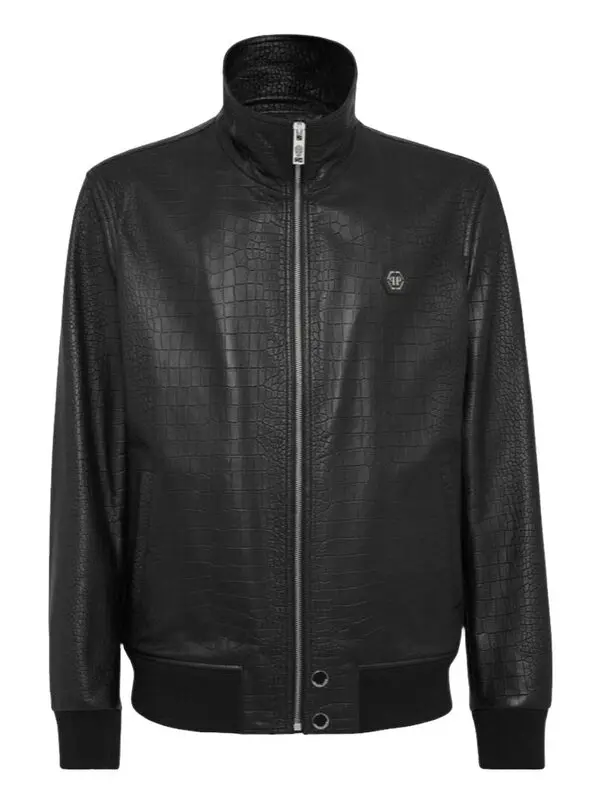 Philipp Plein Crocodile-effect Leather Bomber Jacket - Black