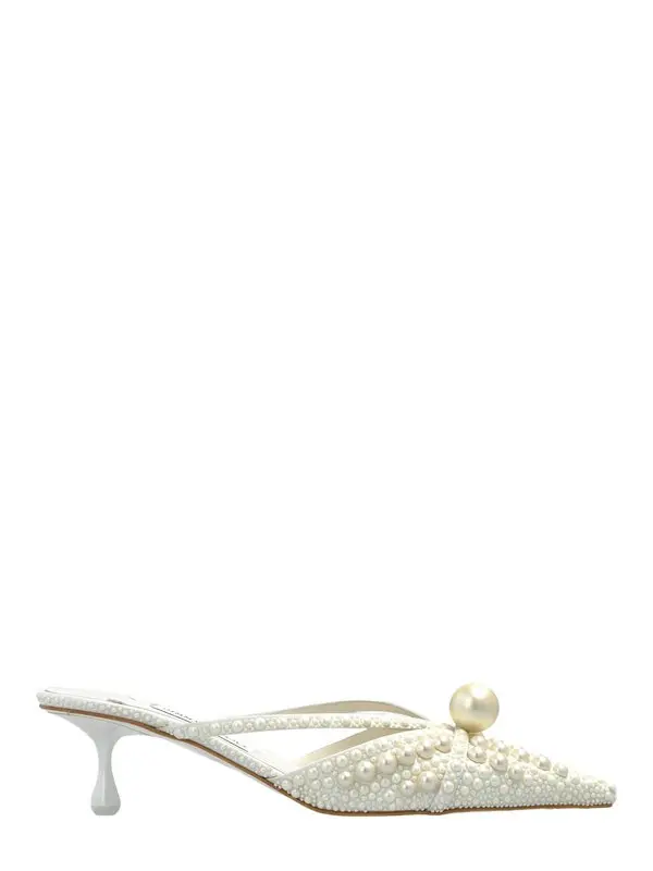 JIMMY CHOO Embellished Criss-cross Strap Mules - White