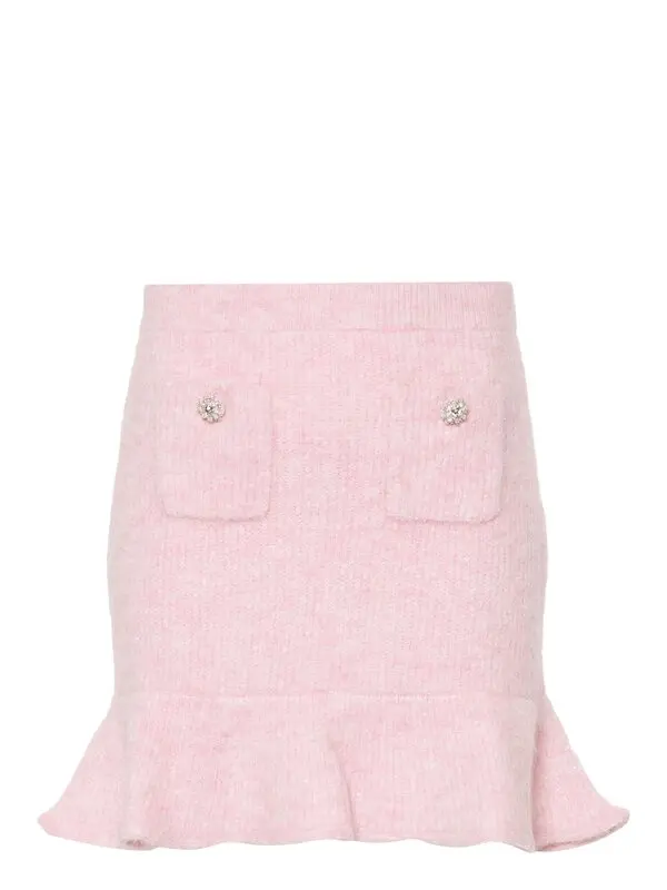 SELF-PORTRAIT Knitted Mini Skirt With Diamond Buttons - Pink