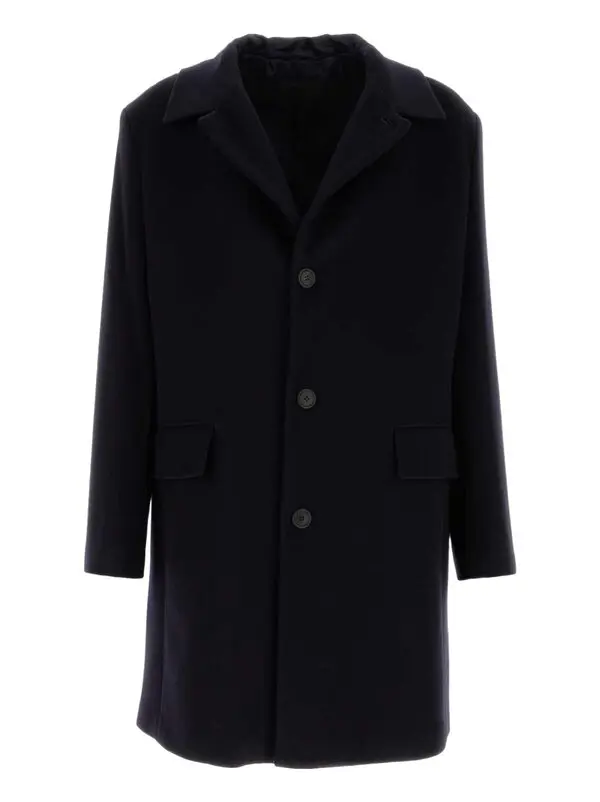 Prada Single-breasted Wool Blend Coat - Navy Blue