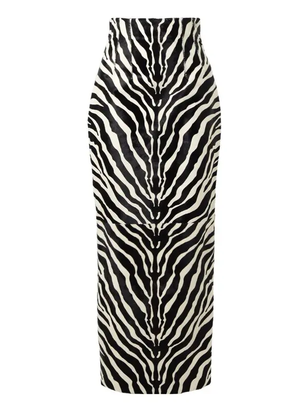 Khaite Loxley Zebra-print Calfskin Midi Skirt - Black
