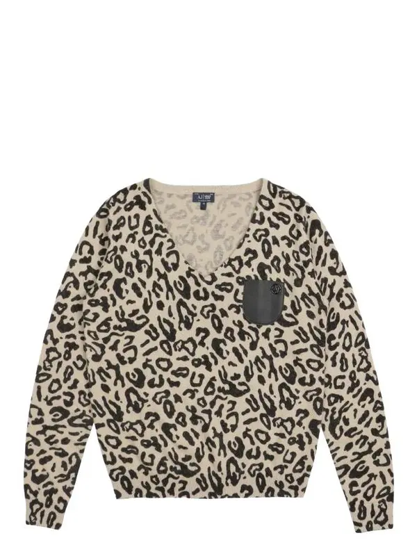 Emporio Armani V-neck Leopard Print Sweater With Pocket Detail - Nude