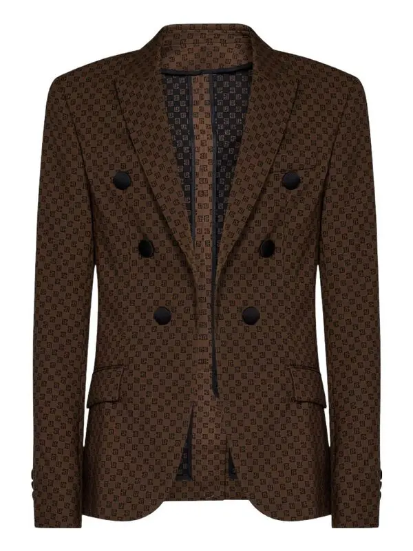 Balmain Monogram-jacquard Double-breasted Blazer - Black