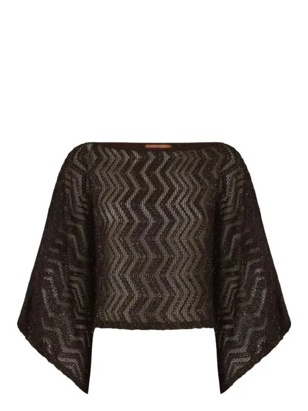 Missoni Zigzag Mesh Knit Top With Sequins - Brown