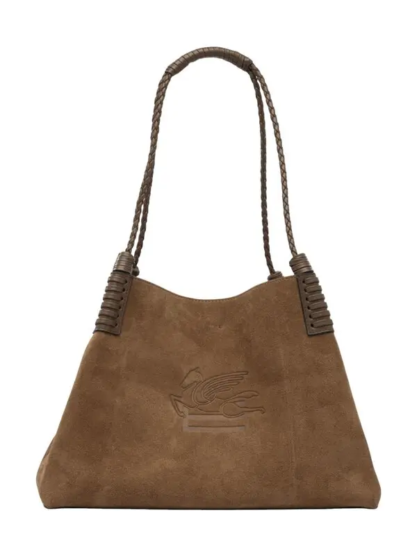 Etro Libra Braided-handle Suede Tote Bag - Green