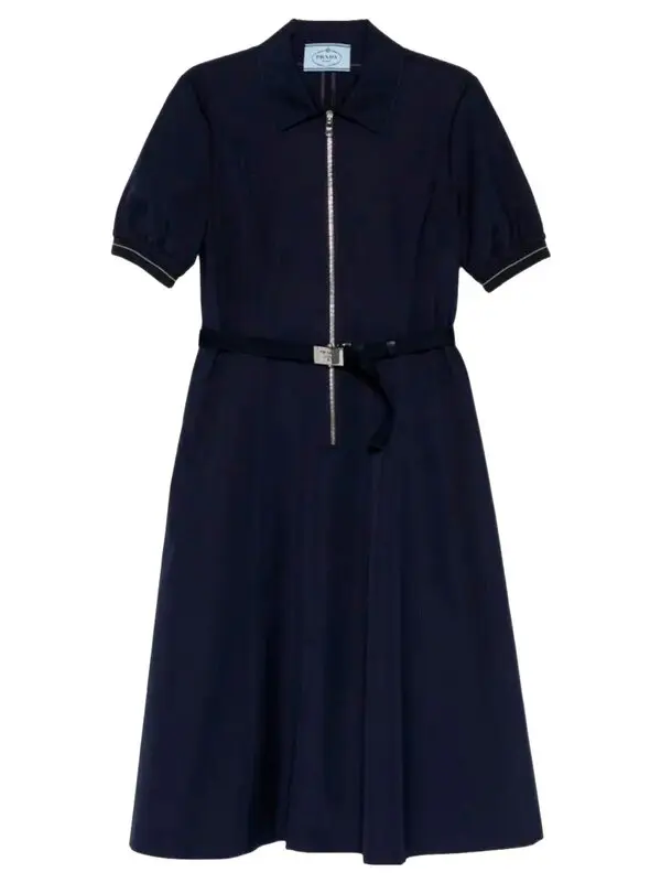 Prada Zip-up Belted Collared Dress - Blue