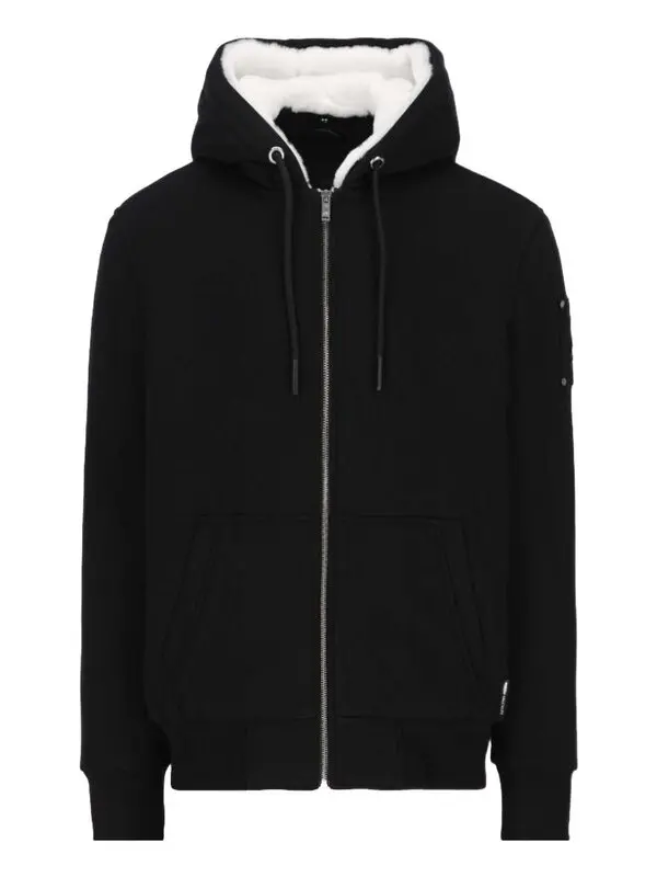 Moose Knuckles Logo Plaque Zipped Drawstring Hoodie - Black