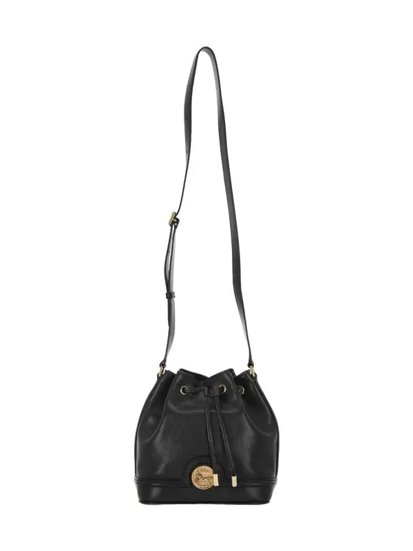 Chloé Logo Plaque Drawstring Bucket Bag - Black
