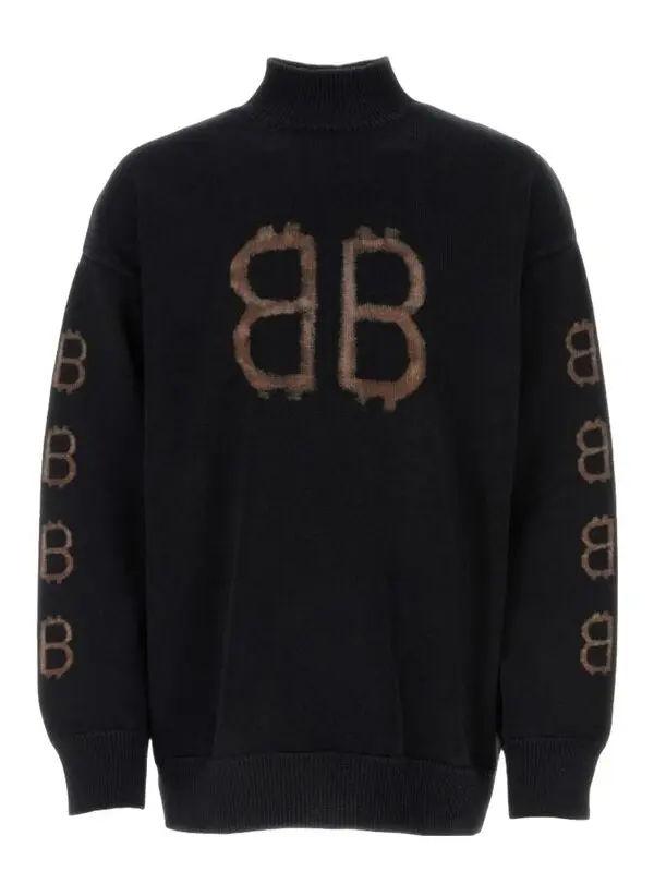 Balenciaga High-necked Long-sleeved Sweater - Black