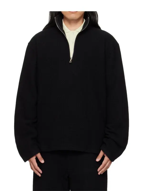 RIER Wool Fleece Stand-up Collar Half-zip Pullover - Black