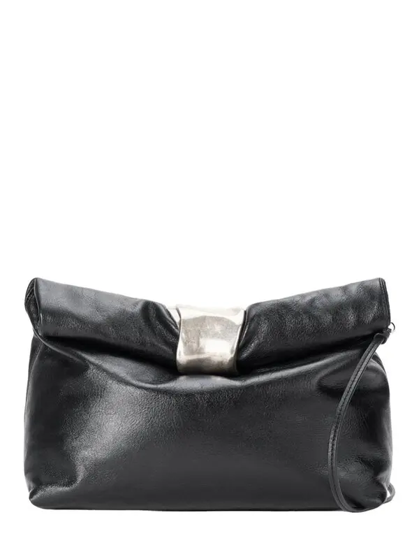 Staud Leather Zipped Clutch With Rolled Detail - Black