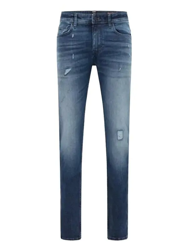 Hugo Boss Distressed Logo Detail Jeans - Blue