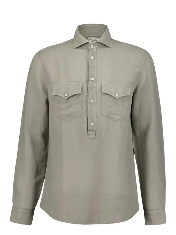 Brunello Cucinelli Spread-collar Long-sleeve Shirt - Gray