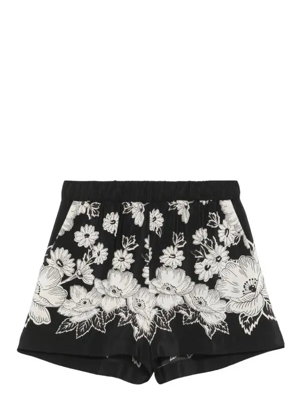 P.a.r.o.s.h Floral Print Elastic Waist Shorts - Black